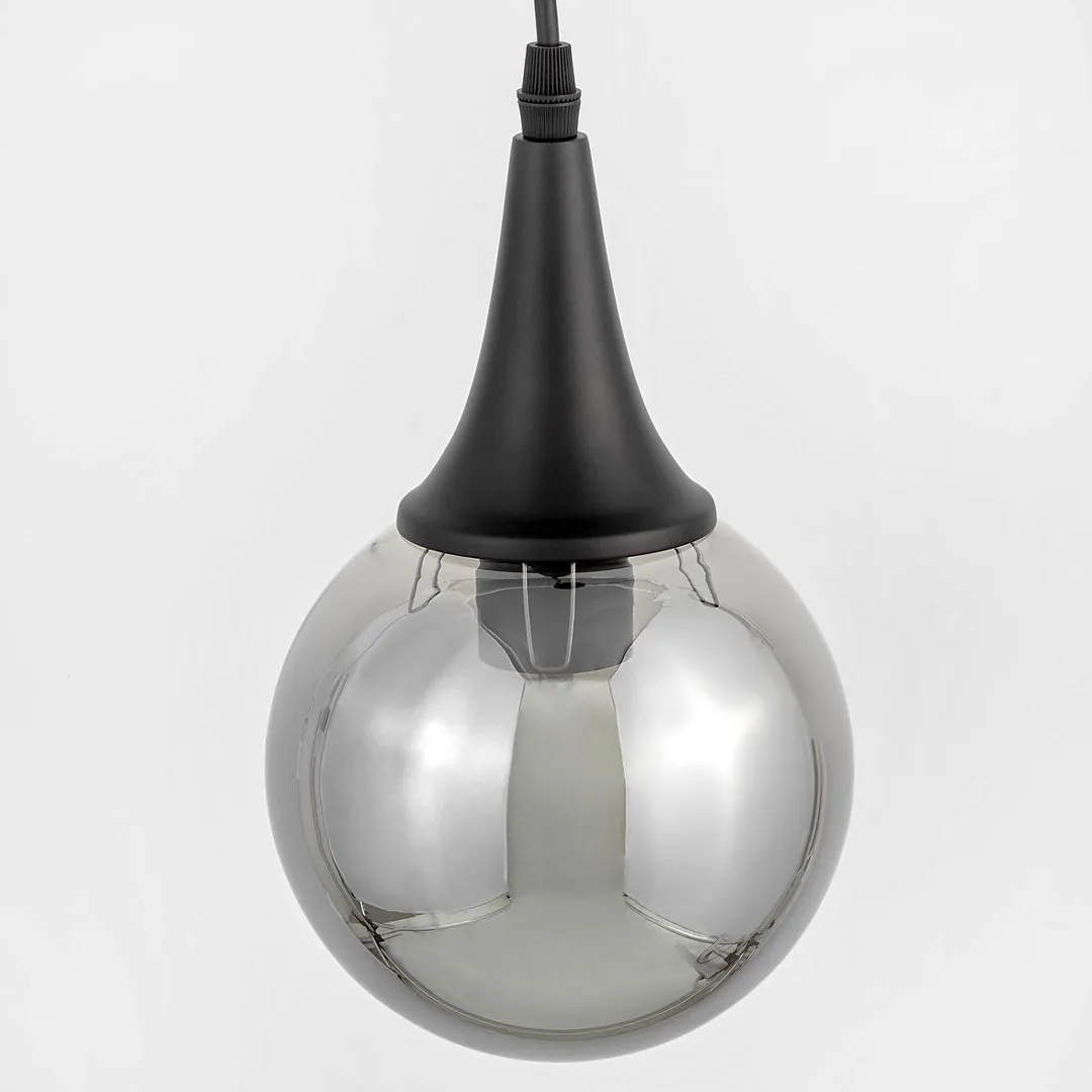 Modern black pendant lamp, ball-shaped smoked glass shade - ROCHERRO
