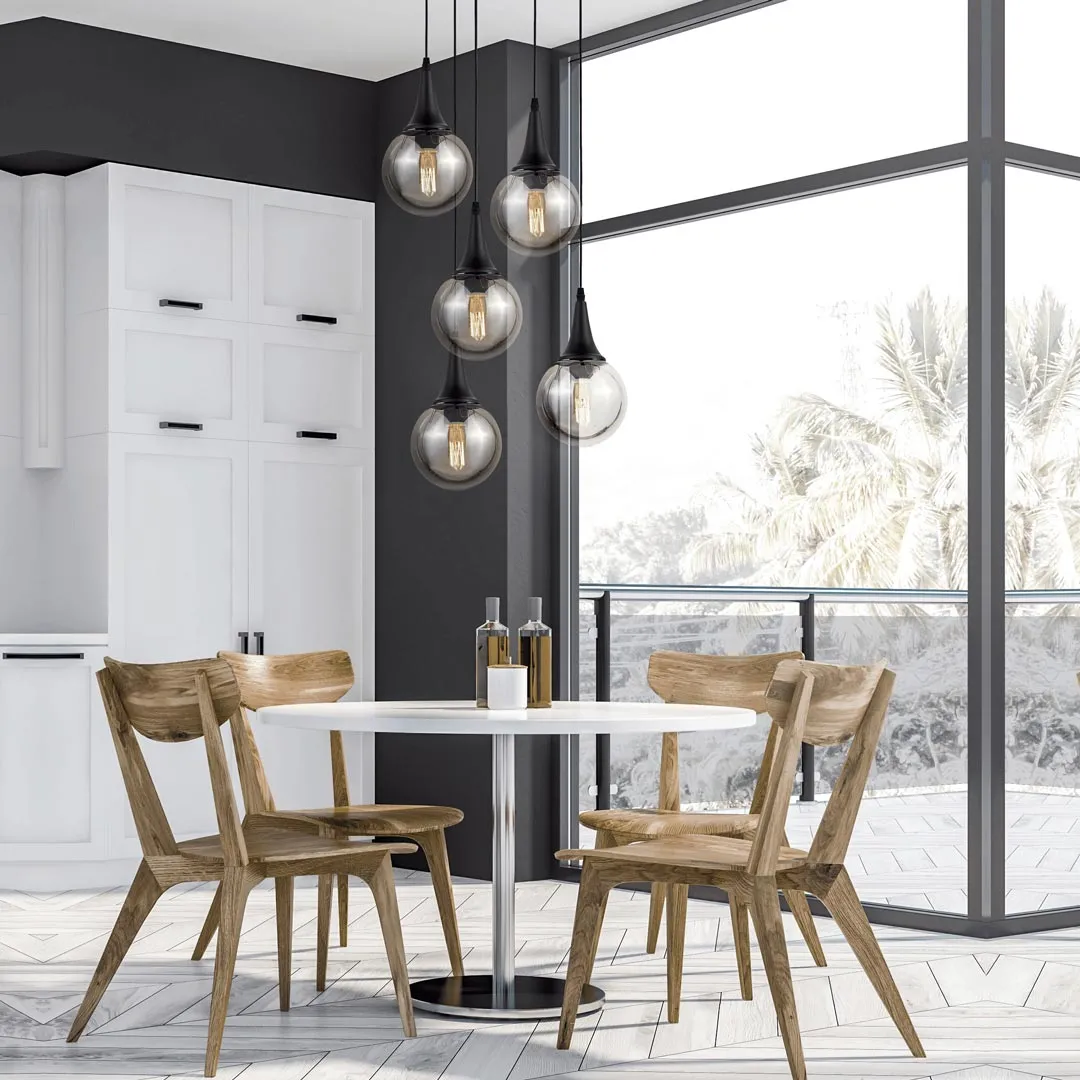 Modern black pendant lamp, ball-shaped smoked glass shade - ROCHERRO